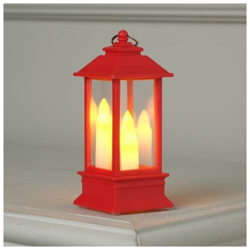 Светодиодная фигура «Красный фонарь со свечками» 5.5 × 13 × 5.5 см, пластик, батарейки AG13х3, свечение тёплое белое