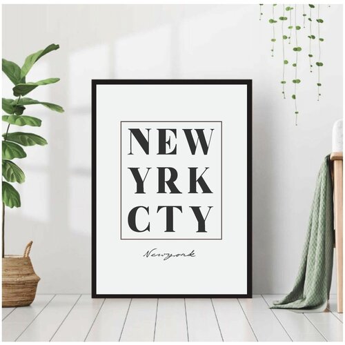 Постер "Надпись Нью-Йорк Сити" 40*50 В черной раме / Картина / Постеры для интерьера / Плакаты / Рамка
