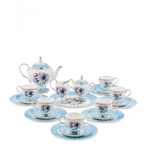 Чайный сервиз на 6 персон с тарелками Цветок Неаполя, голубой Pavone JK-132