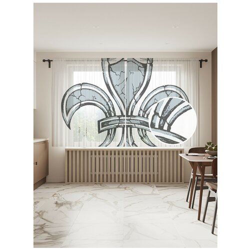 Тюль для кухни и спальни JoyArty "Готическая лилия", 2 полотна со шторной лентой шириной по 145 см, высота 180 см.