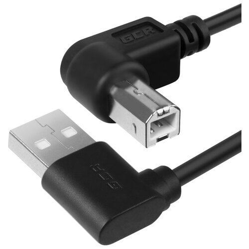 GCR Кабель 1.0m USB 2.0, AM угловой левый/BM угловой правый, черный, 28/28 AWG, экран, армированный, морозостойкий