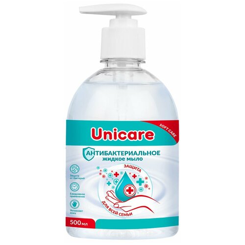 Мыло жидкое антибактериальное 500 мл UNICARE, дозатор, UC501005 В комплекте: 3шт.
