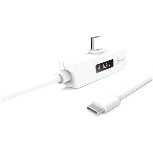 Кабель j5create USB-C на USB-C (разъём 90градусов) с измерителем мощности заряда.