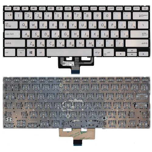 Клавиатура (keyboard) для ноутбука Asus ZenBook 14" UX433F, UX433FN, серебристая с подсветкой