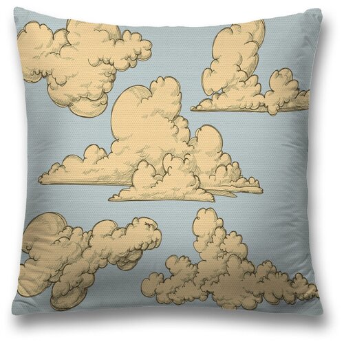 Наволочка декоративная на молнии, чехол на подушку JoyArty "Кудрявые облака" 45х45 см