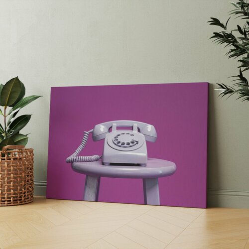 Картина на холсте "Розовый сотовый телефон на розовом стуле" 60x80 см. Интерьерная, на стену.