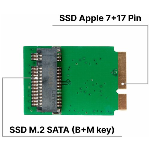 Адаптер-переходник для установки диска SSD M.2 SATA (B+M key) в разъем Apple SSD (7+17 Pin) на MacBook Air / Pro / iMac, Mid 2012-Early 2013