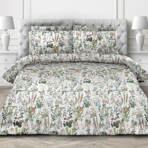2 спальное постельное белье поплин белое с полевыми цветами
