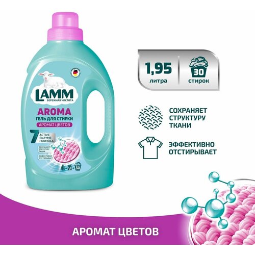 Гель для стирки LAMM "AROMA" Ламм для белого и цветного белья 1,95 л, 30 стирок, лам бесфосфатный, гипоаллергенный, Лам