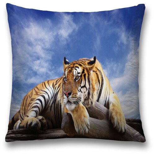 Наволочка декоративная на молнии, чехол на подушку JoyArty "Задумчивый тигр" 45х45 см