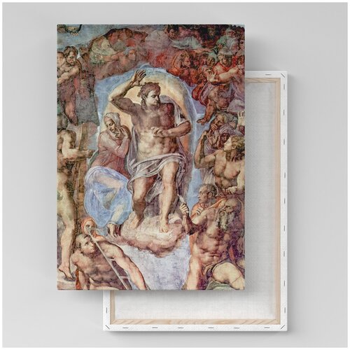 Картина на холсте с подрамником / Michelangelo / Микеланджело - Страшный суд, фреска из Сикстинской капеллы. Фрагмент. Христос и Мария
