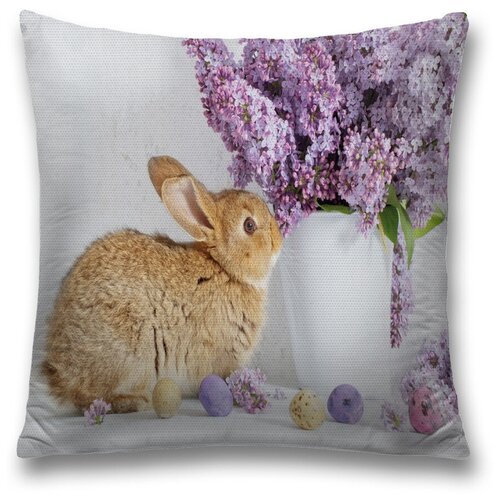 Наволочка декоративная на молнии, чехол на подушку JoyArty "Кролик с сиренью" 45х45 см