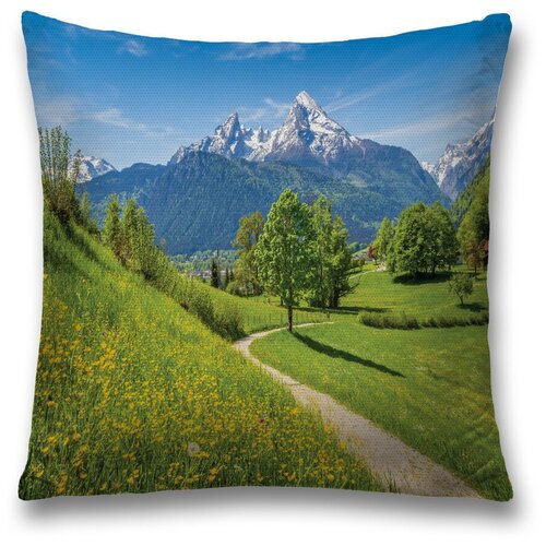 Наволочка декоративная на молнии, чехол на подушку JoyArty "Тропа через долину в горы" 45х45 см