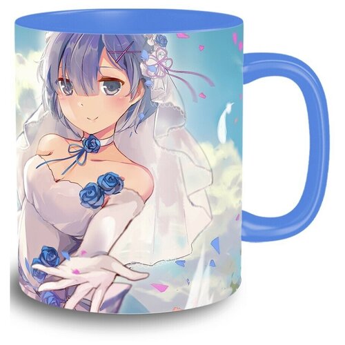 Кружка синяя аниме ре зеро re zero рем, рам, субару, эмилия, феликс - 10395