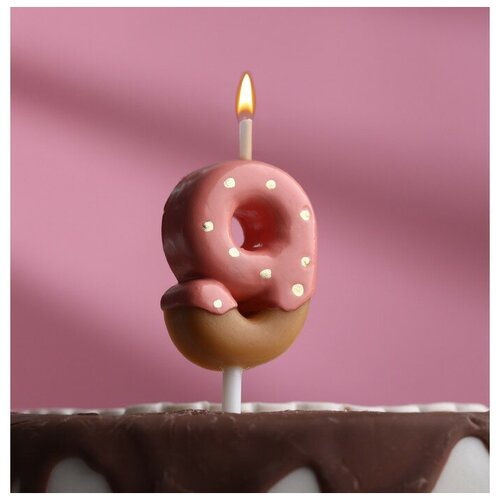 Свеча в торт "Клубничная глазурь", цифра "9", розовая, Страна Карнавалия