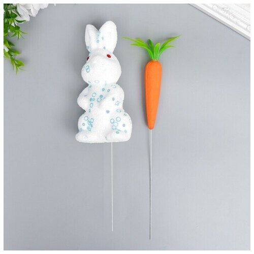 Декор пасхальный на палочке 'Кролик в посыпке с кружочками и морковка' набор 2 шт 15 см