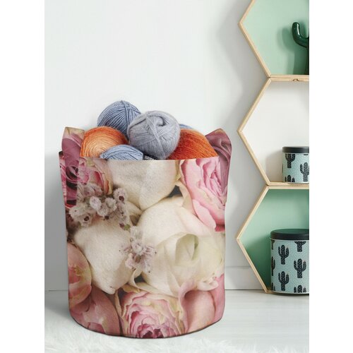 Текстильная корзина для вещей, мешок горшок для рассады и цветов, из войлока гроубэг JoyArty "Розовый букет" 27 л