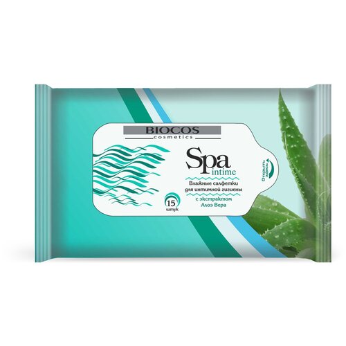 BioCos Влажные салфетки SPA Intime для интимной гигиены с экстрактом алоэ вера, 15 шт.