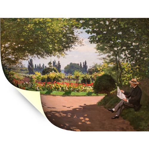 Картина для интерьера "Адольф Моне читает в саду", Клод Моне, печать на холсте (65х50 см / без подрамника)