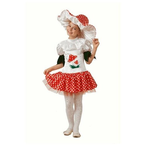 Карнавальный костюм "Грибок- девочка", текстиль, платье, шапка, р.32, рост 122 см 2179075