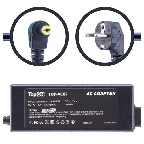 LC. ADT01.007 Блок питания для ноутбука Acer 19V 3.42A 5.5x1.7mm 65W TopON