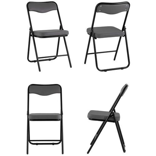 Складной стул Джонни экокожа серый каркас черный матовый(комплект 4 шт)