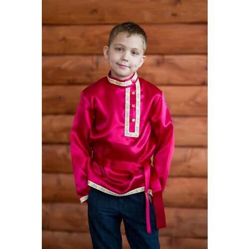 Косоворотка Дмитрий, русская народная рубаха, бордо 3-4 года (98-104 см)