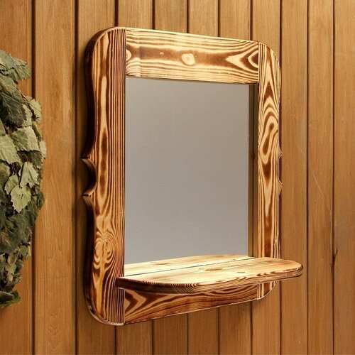 Добропаровъ Зеркало резное с полкой, обожжённое, 53×53×1,6 см