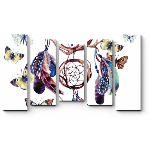 Модульная картина Ловец снов в окружении порхающих бабочек 90x54