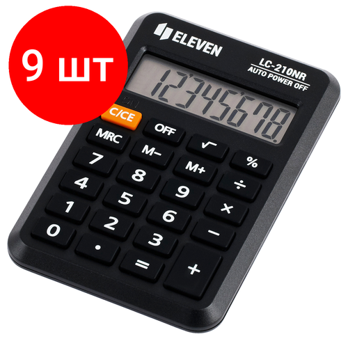 Комплект 9 шт, Калькулятор карманный Eleven LC-210NR, 8 разрядов, питание от батарейки, 64*98*12мм, черный