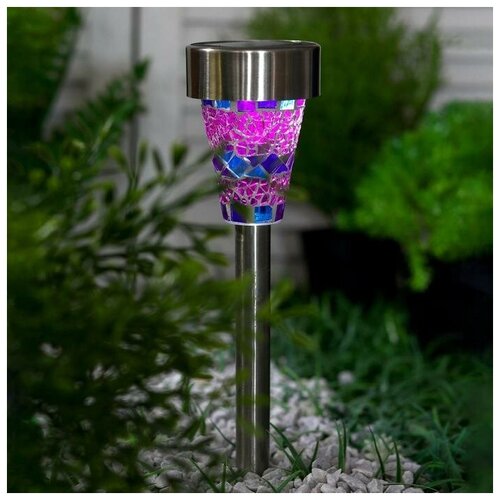 Садовый светильник на солнечной батарее «Фиолетовый витраж», 7 × 38.5 × 7 см, 1 LED, свечение белое