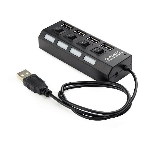 Концентратор USB 2.0 Gembird UHB-243-AD с подсветкой и выключателем, 4 порта, блистер