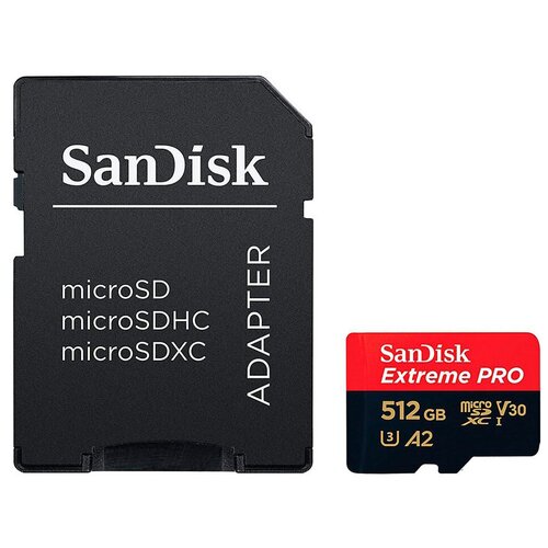 Карта памяти SanDisk microSDXC 512 ГБ Class 10, V30, A2, UHS-I U3, R/W 170/90 МБ/с, адаптер на SD, 1 шт., черный