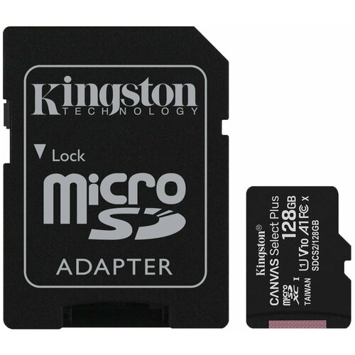 128GB Карта памяти MicroSD KINGSTON Class 10 Canvas Select Plus A1 100 Mb/s + SD адаптер SDCS2/128GB