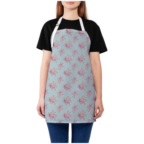 Фартук кухонный JoyArty "Розовые букеты на голубом фоне", универсальный размер для женщин и мужчин