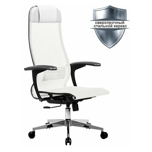 Кресло офисное метта "К-4-Т" хром, прочная сетка, сиденье и спинка регулируемые, белое