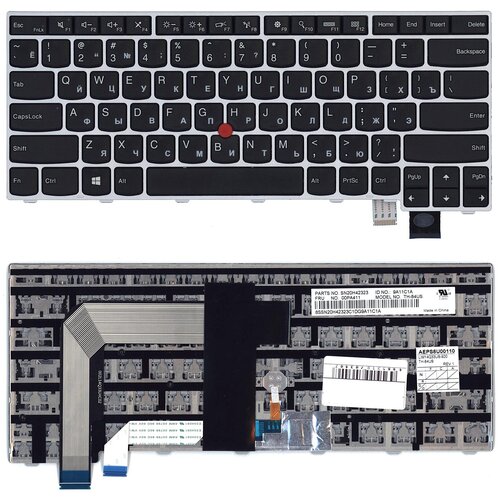 Клавиатура (keyboard) 00PA452 для ноутбука Lenovo ThinkPad T460S, T470S, T470P, Lenovo ThinkPad 13 2nd, черная с серебристой рамкой