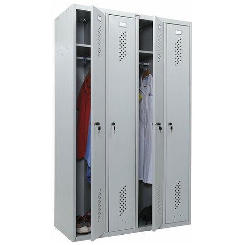 Шкаф металлический для раздевалок практик LS-41 для хранения одежды, шкаф локер, шкаф 4 секции, с ключевым замком, модульный, ВхШхГ: 1830х1130х500 мм