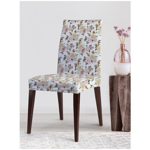 Декоративный чехол на стул JoyArty "Узор из роз" со спинкой велюровый