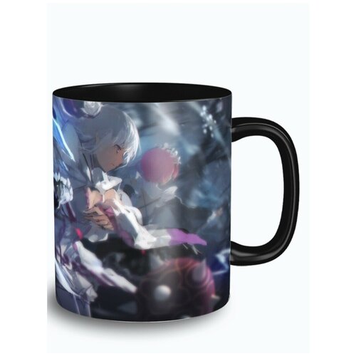 Кружка черная аниме ре зеро re zero (рем, рам, субару, эмилия, феликс) - 10387