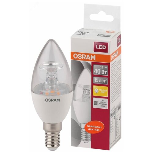 Лампа светодиодная Osram Ls clb40 5w/827 230v cl e14 10x1 ruosram 4058075318120