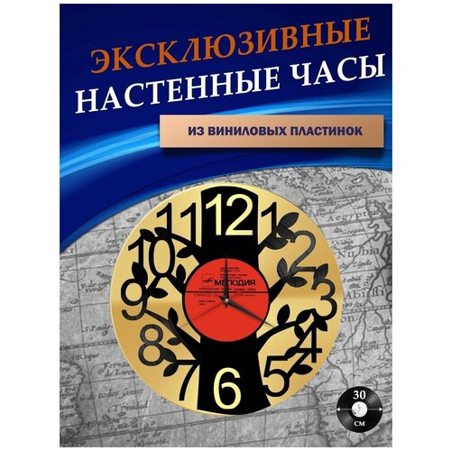 Часы настенные из Виниловых пластинок - Цифры 1 (золотая подложка)