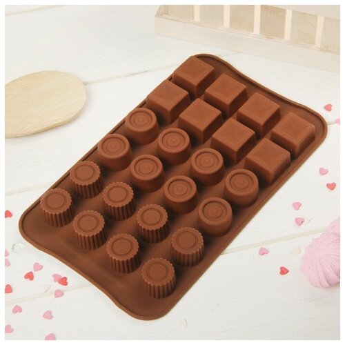 Форма для шоколада Доляна Коробка конфет, 24 ячейки, Шоколадный