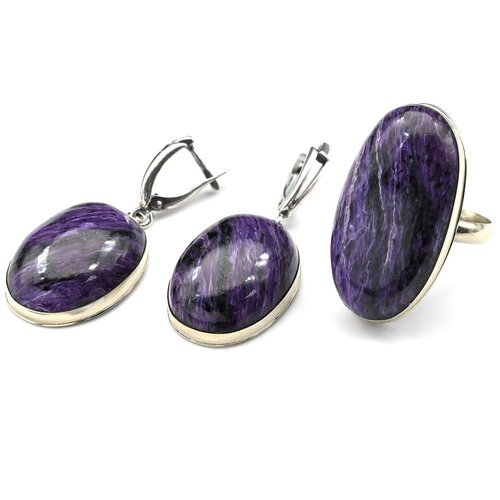 Комплект бижутерии: кольцо, серьги, чароит, размер кольца 18.5, фиолетовый