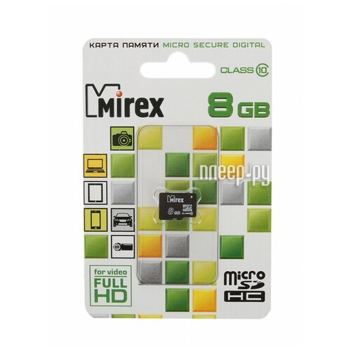 Карта памяти Mirex microSDHC 8GB Class 10 R/W 25/10 МБ/с (13612-MC10SD08)