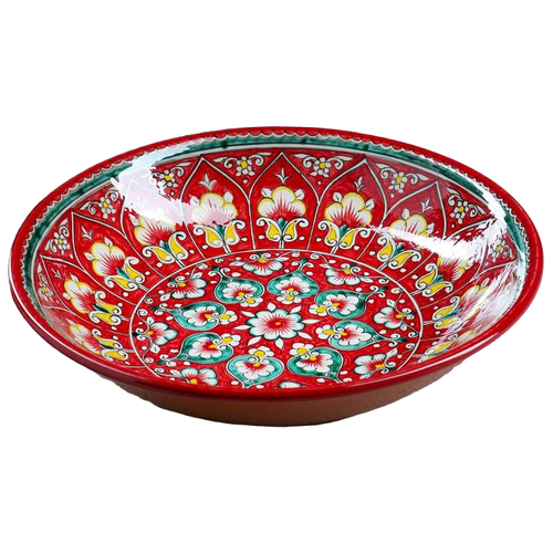 Шафран Тарелка Риштанская Керамика Цветы 29 см красный 29 см 17 шт. 2000 мл