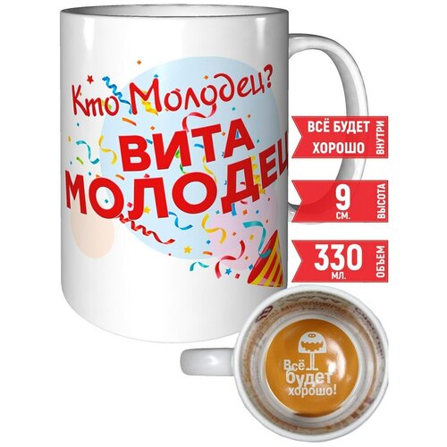 Кружка Кто молодец? Вита молодец! - с надписью Все будет хорошо.