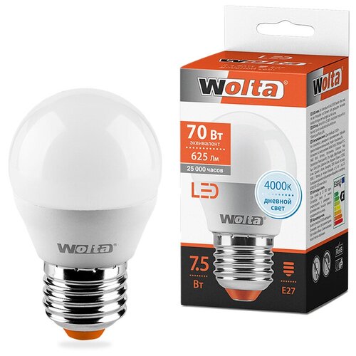 Лампа LED GL45 7.5W E27 4000K шар Wolta