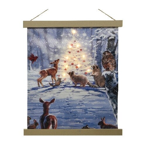 Kaemingk Картина с подсветкой Рождество в лесной сказке 47*40 см, на холсте, на батарейках 485474