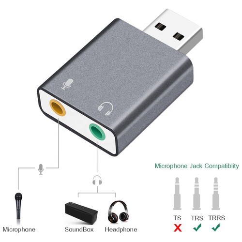 Внешняя звуковая карта USB - Jack 3.5mm / Переходник для наушников и микрофона USB (Выход Папа Штекер) на AUX Jack 3.5mm (Вход Мама Гнездо), Звуковой адаптер юсб - аукс джек 3.5мм
